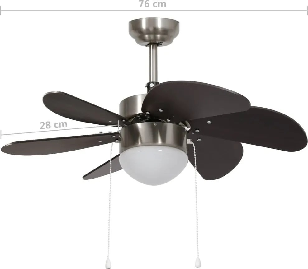 vidaXL Stropní ventilátor se světlem 76 cm světle hnědý [51489] Barva: tmavě hnědá
