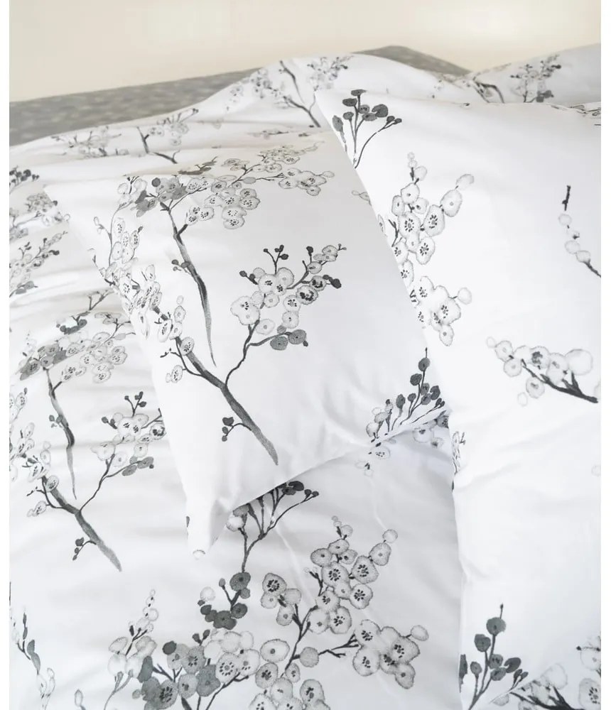 Bílé/šedé povlečení na jednolůžko z bavlny Renforcé 140x200 cm White Floral – Mila Home Luxury