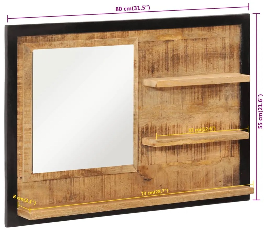 Zrcadlo s policemi 80x8x55 cm sklo a masivní mangovníkové dřevo - Default Title