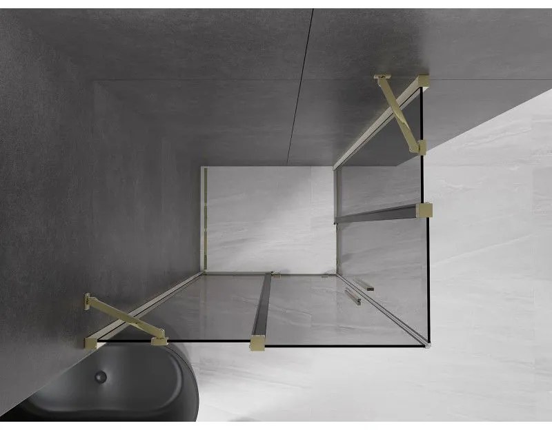 Mexen Velar Duo, sprchový kout s posuvnými dveřmi 90 x 80 cm, 8mm šedé sklo, zlatá lesklá, 871-090-080-42-50