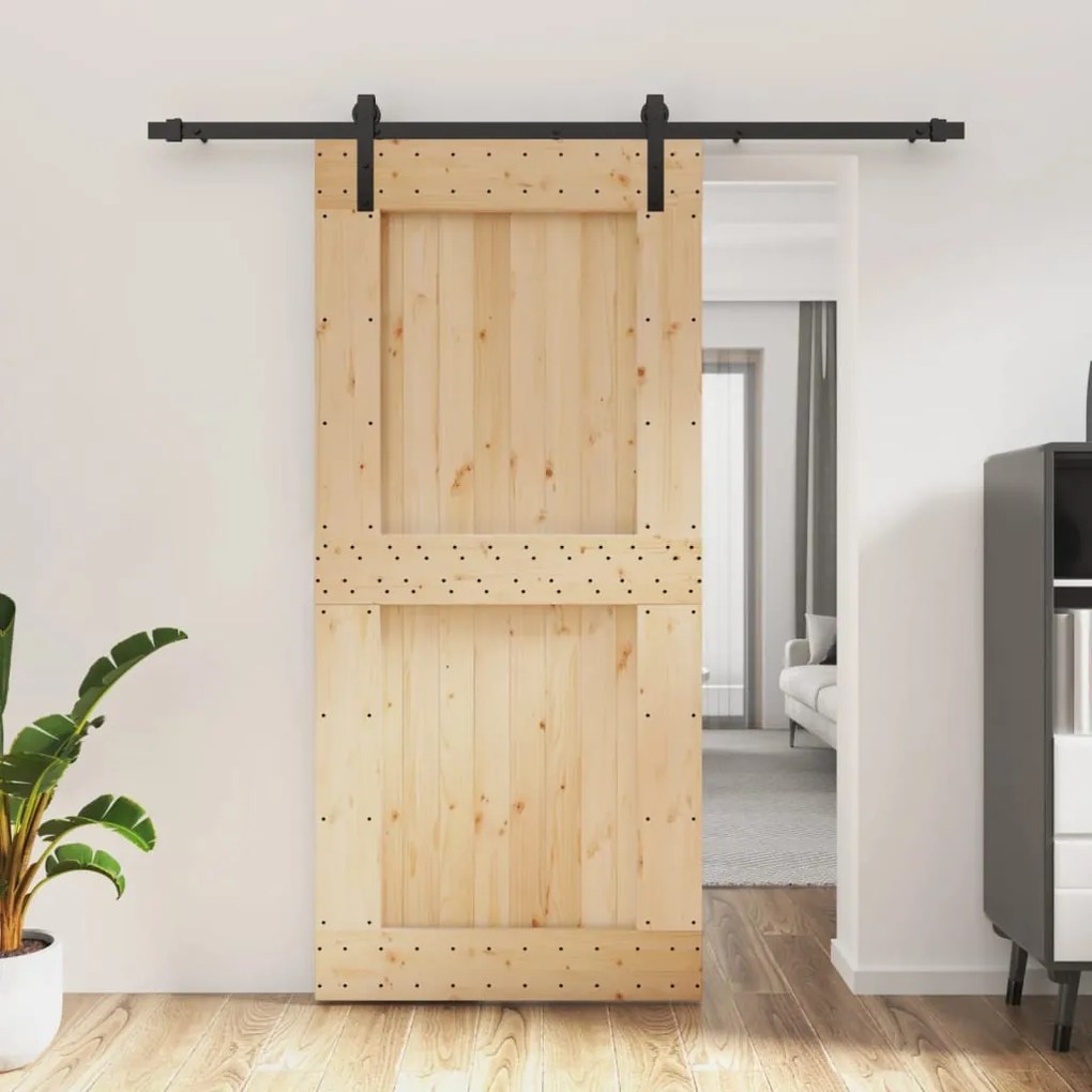 Posuvné Dveře S Kováním 95 X 210 Cm Masivní Borové Dřevo