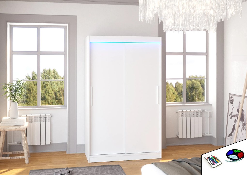 ADRK Šatní skříň posuvná s LED osvětlením COLLIN W 120 L, bílá