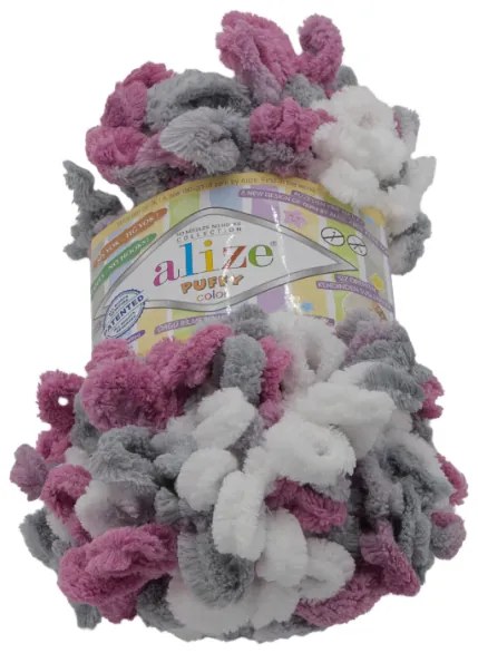 Bellatex Příze PUFFY color 100g / 9 m Bílá,Šedá,Růžová