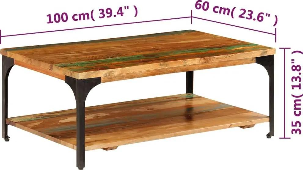vidaXL Konferenční stolek s policí 100 x 60 x 35 cm recyklovaný masiv [247324]
