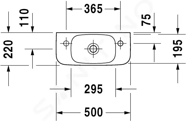 DURAVIT - DuraStyle Umývátko 500x220 mm, bez přepadu, s otvorem pro baterii vpravo, bílá (0713500008)