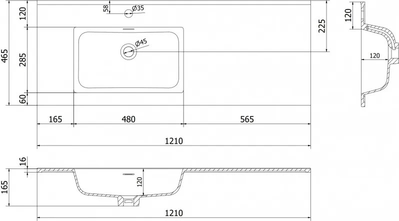 Mexen Otis, umyvadlo zapuštěné do desky, levé, 121 × 46,5 cm, černá matná, 25181271L