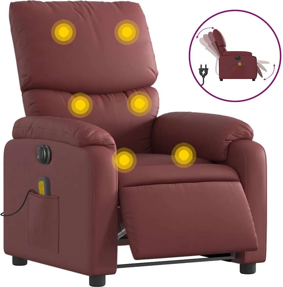 Elektrické masážní polohovací křeslo vínové umělá kůže 3204883