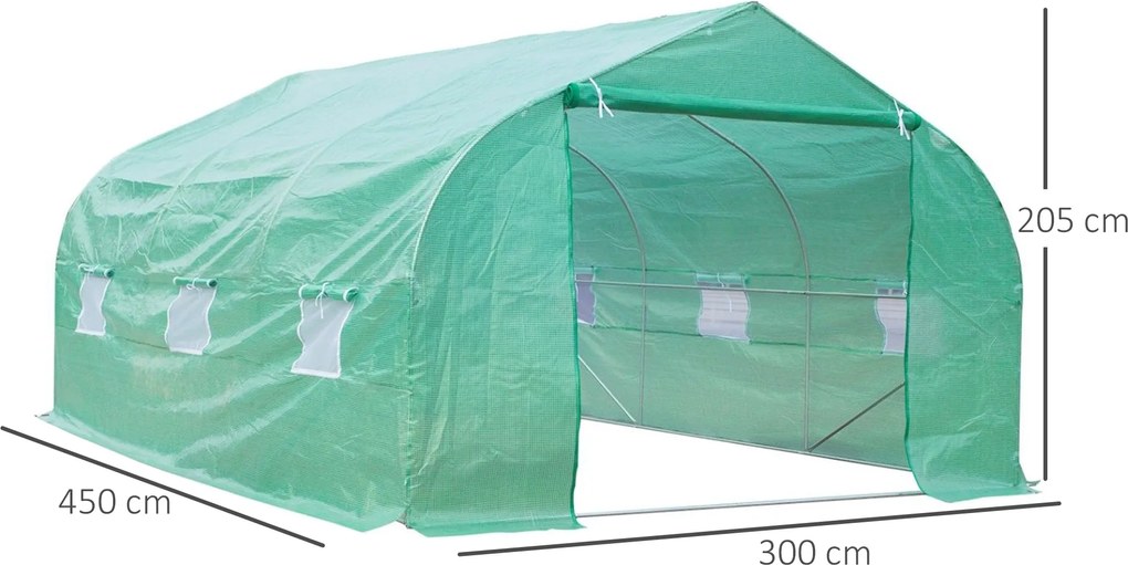 Fóliový skleník Outsunny Fóliový skleník Skleník Studený rám Rajčatový domek Sedlová střecha 450 × 300Š × 205V cm | Aosom