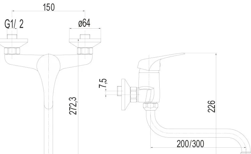 Mereo Mereo, Dřezová nástěnná baterie, Lila, s ramínkem trubkovým pr. 18 mm - 200 mm, chrom, CBEE30101