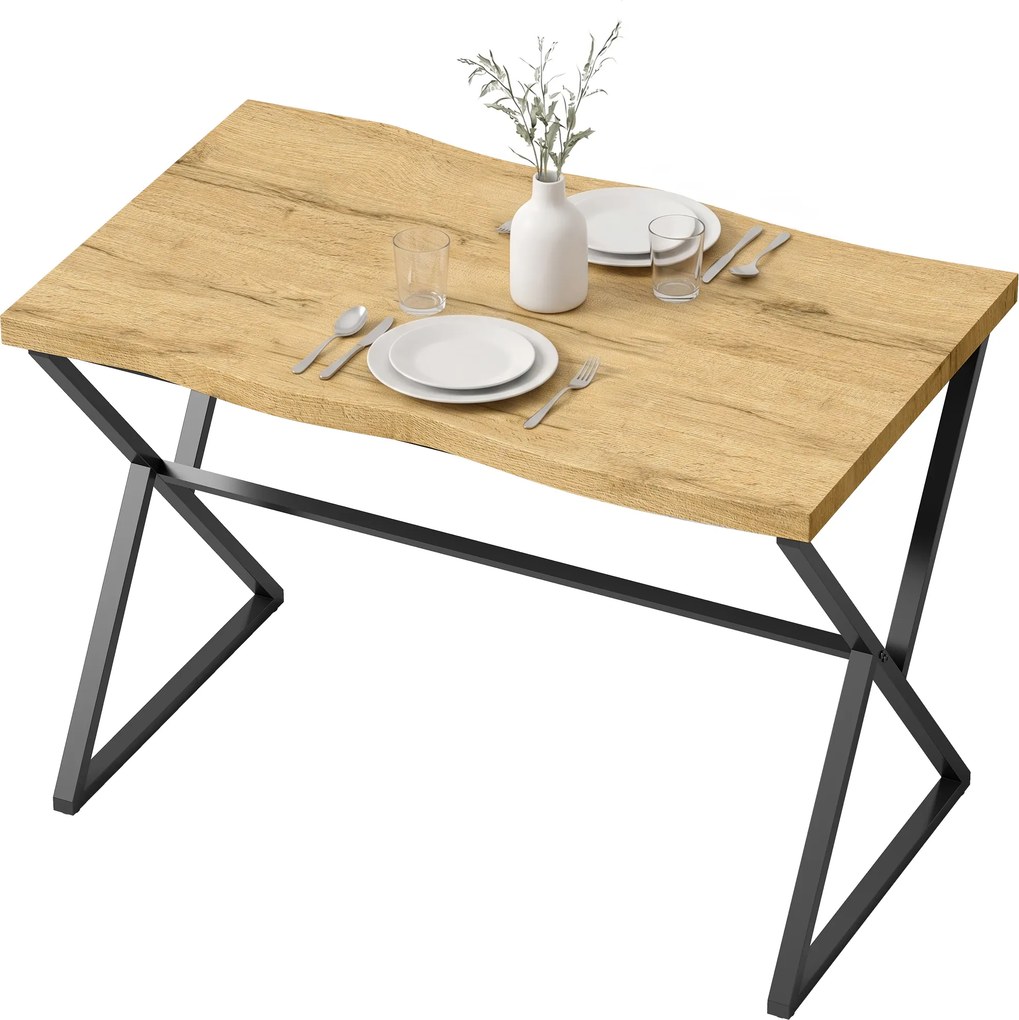 HOMCOM jídelní stůl pro 2 osoby, kuchyňský stůl, moderní styl s tlustou stolní deskou, 110 x 67 x 75,5 cm, černá a dub