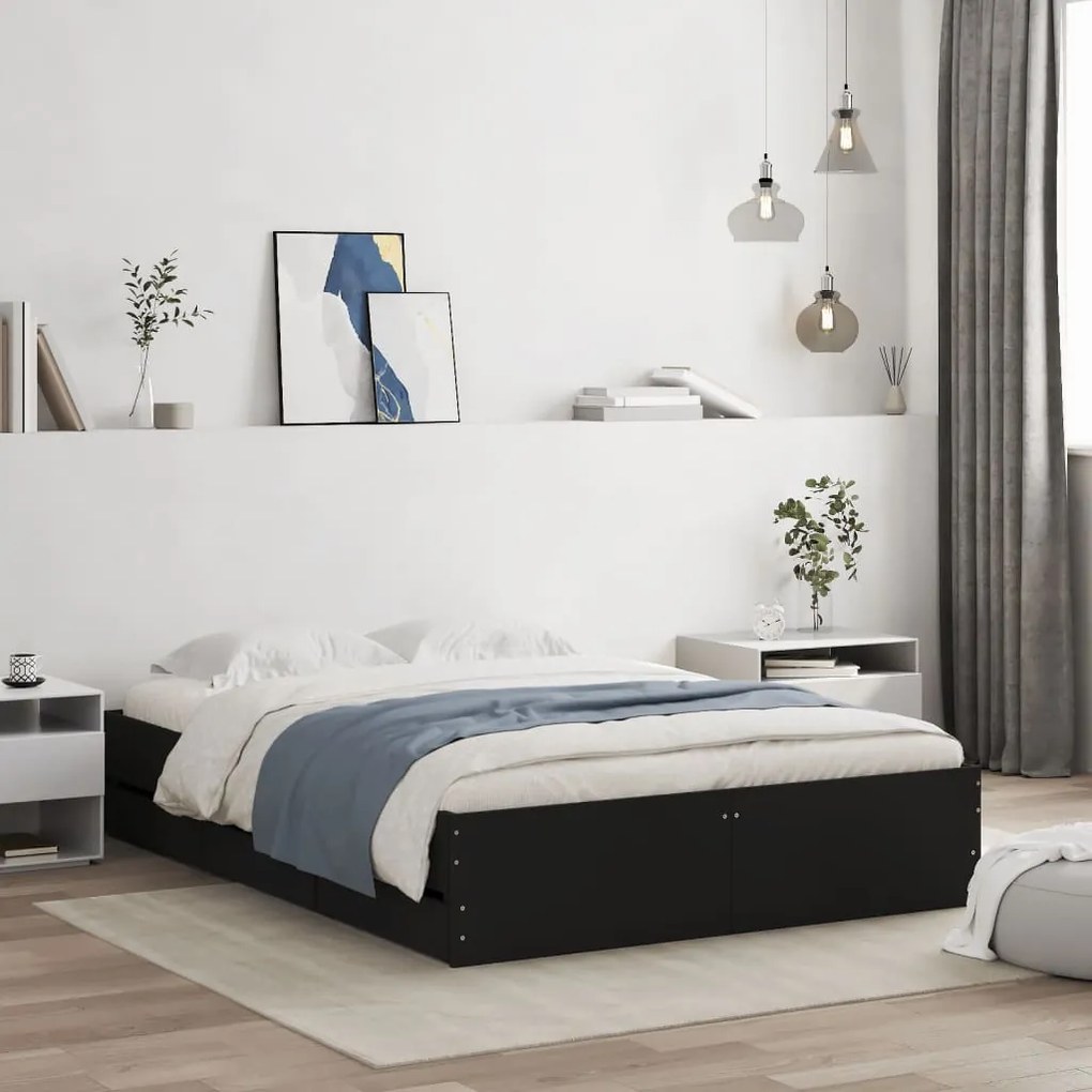 Rám postele se zásuvkami černý 120 x 190 cm kompozitní dřevo 3207316
