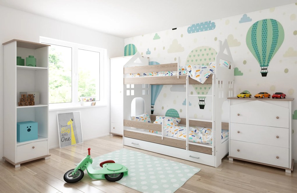 BabyBeds Dětská patrová postel DOMEK II 180x80 Barevné provedení: Bílá, Úložný prostor: Ne, bez úložného prostoru