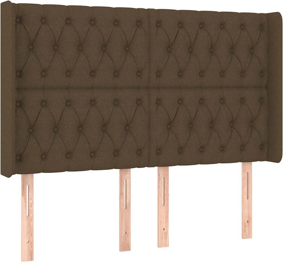 Čelo postele s LED tmavě hnědé 147 x 16 x 118/128 cm textil 3124385