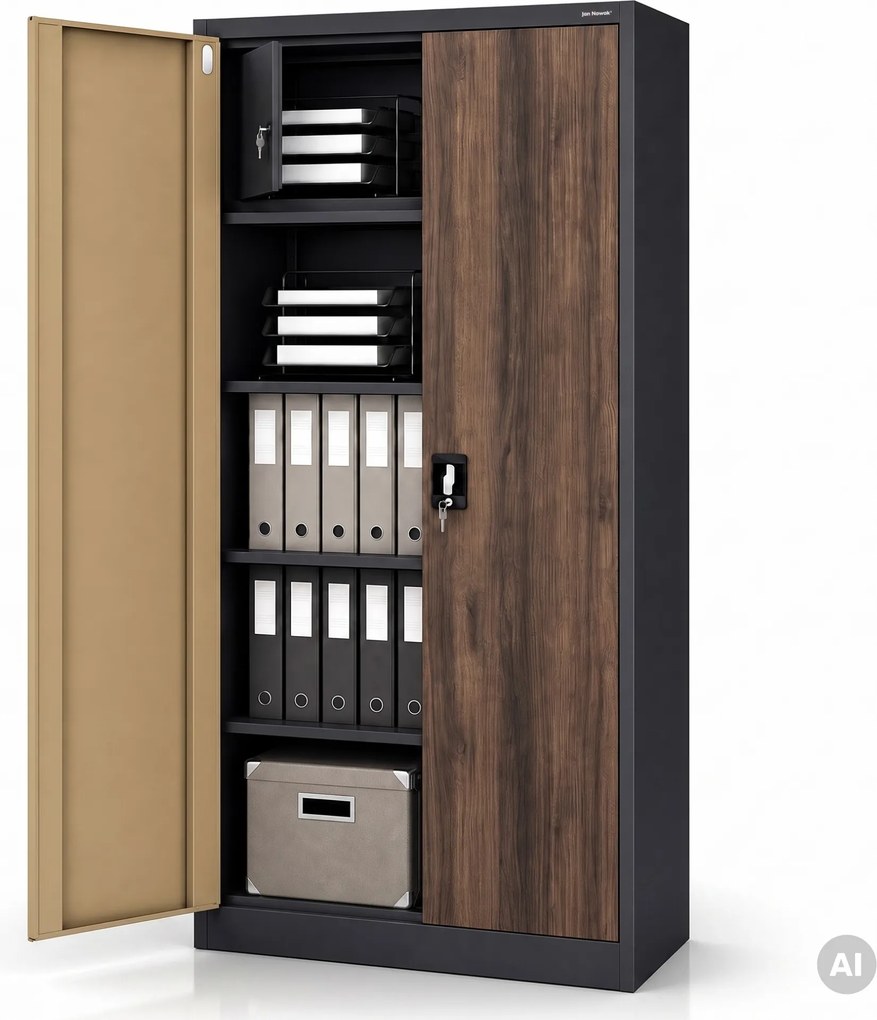Kovová skříň s úložným prostorem antracitová/ořech, 900x1850x450 mm: TOMASZ Eco Design