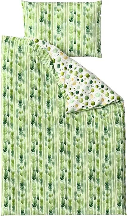 Sada krepového povlečení GREEN TREES POLY zelené + prostěradlo Jersey 180 x 200 cm bílé, dvoulůžko