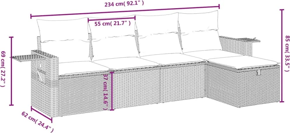 5dílná zahradní sedací souprava s polštáři hnědá polyratan 3263780