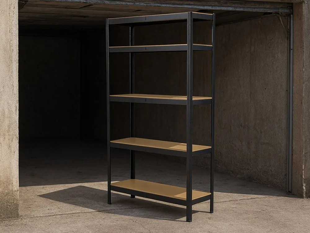 Regál 180x90x40 cm lakovaný 5-policový, nosnost 875 kg - černý - 2ks