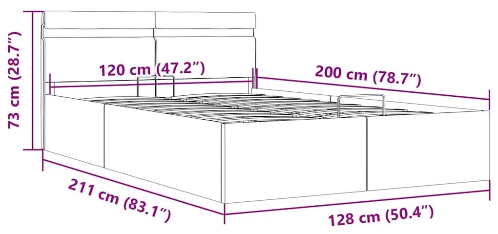 vidaXL Rám postele LED s úložným prostorem černý umělá kůže 120x200 cm