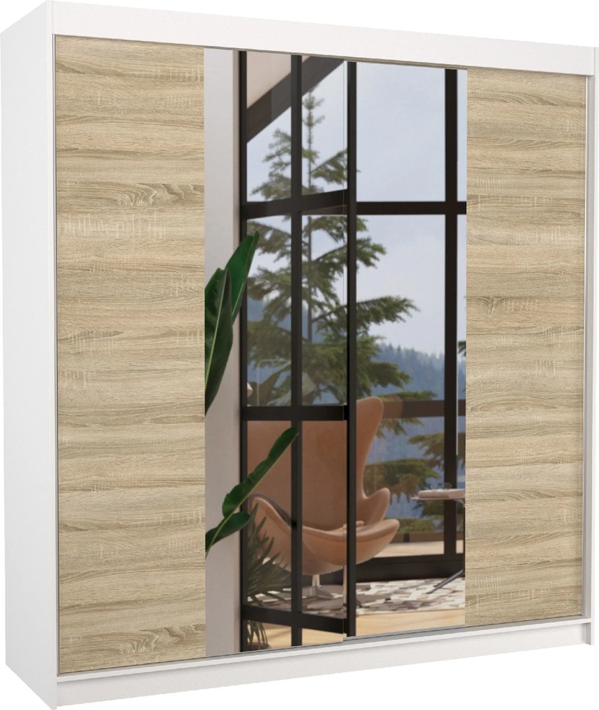 ADRK Furniture Skříň s posuvnými dveřmi a zrcadlem PERQS 200 ADRK-SW-PER-WS-200