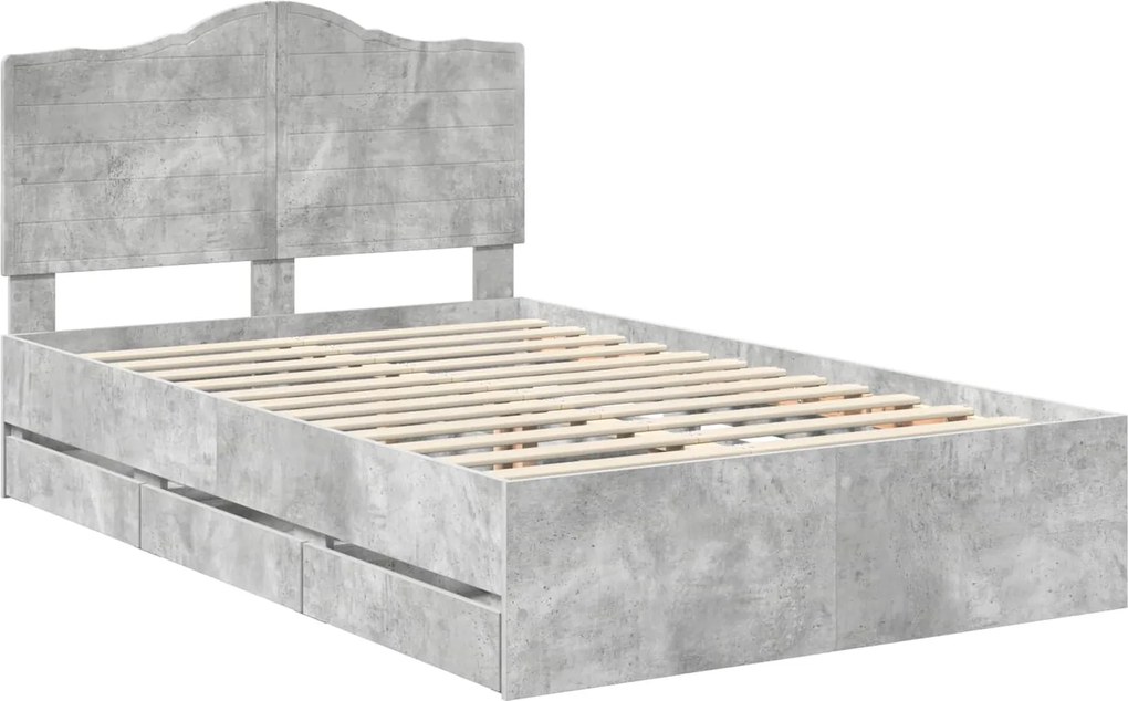 Rám postele s čelo Betonově Šedá 135 x 190 cm Inženýrské dřevo 3413425