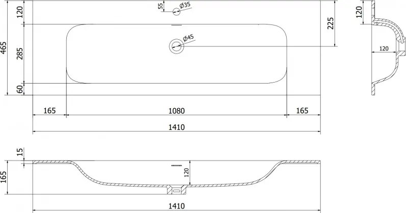 Mexen Vela, umyvadlo na zapuštění 141 x 46,5 cm, bílá lesklá, 25231400