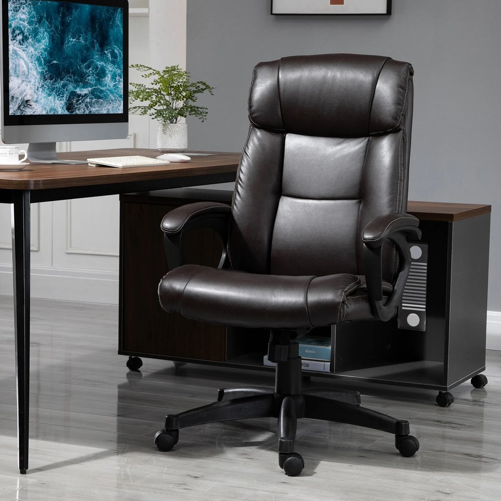 HOMCOM Ergonomická Nastavitelná Kancelářská Židle s Otočnými Kolečky 360° a Syntetickým PU Potahem 64 x 73 x 106-115,5 cm Čokoládová | Aosom