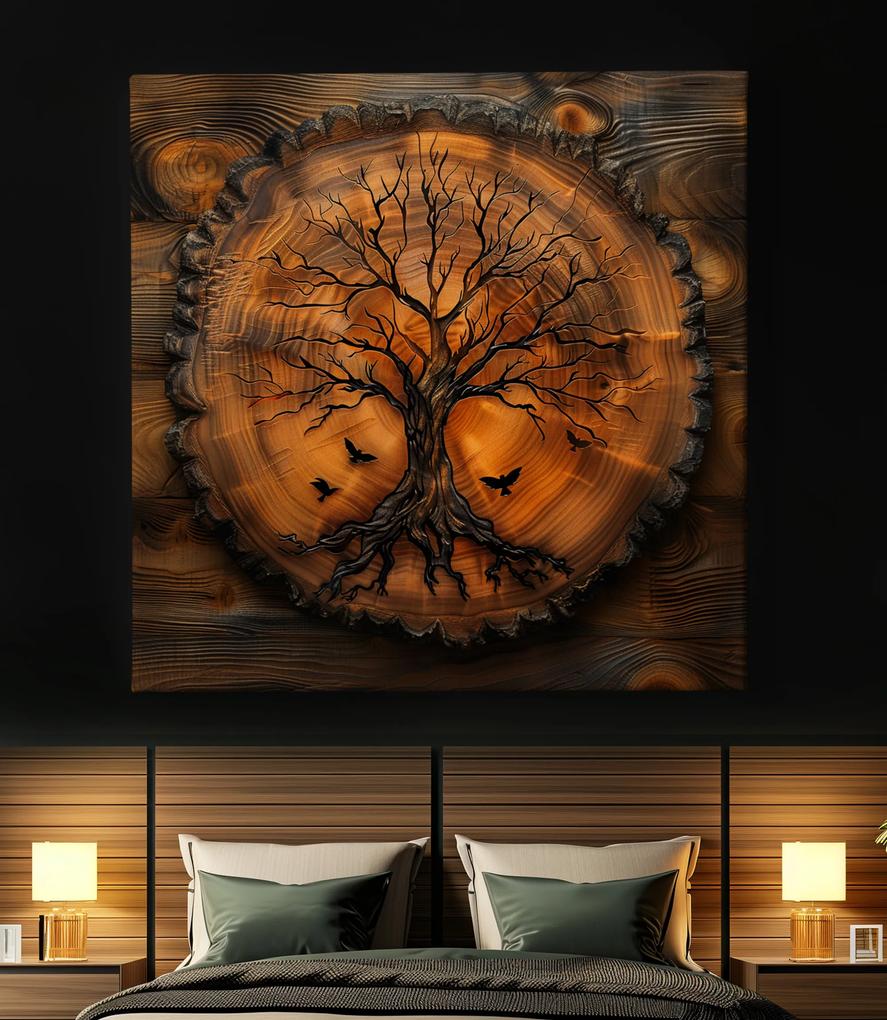 Obraz na plátně - Strom života Ygess, dřevo styl FeelHappy.cz Velikost obrazu: 140 x 140 cm