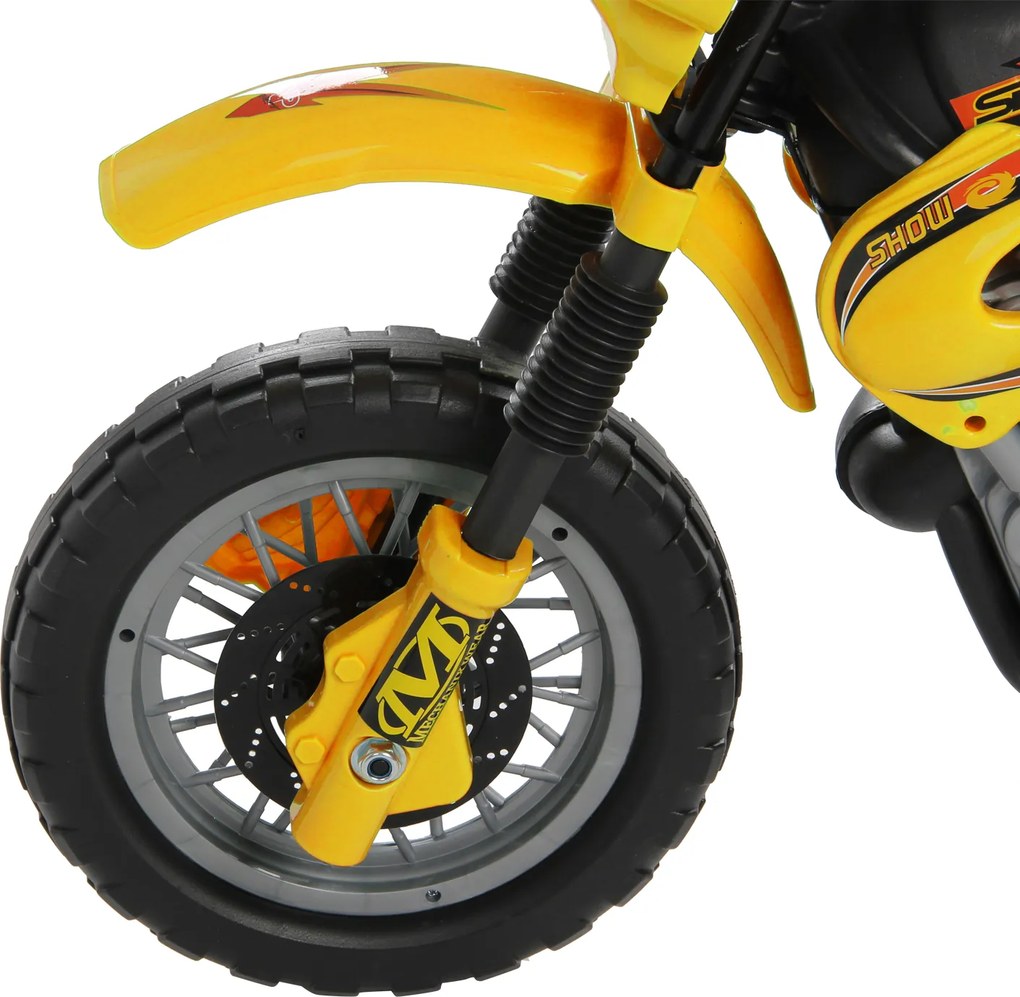 HOMCOM Dětská Elektrická Motorka, Krosová Motorka pro Děti s 6V Baterií, Světly, Hudbou a Přídavnými Koly, Věk 3-6, Nosnost 25KG, Žlutá a Černá