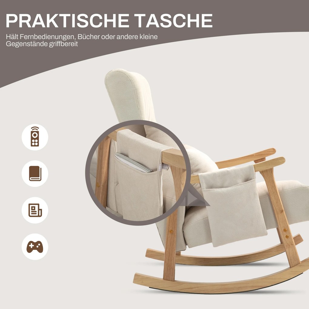 HOMCOM houpací křeslo čalouněné houpací křeslo s bederním polštářem boční kapsa relaxační křeslo dřevěný rám lněný vzhled pro obývací pokoj ložnice b…