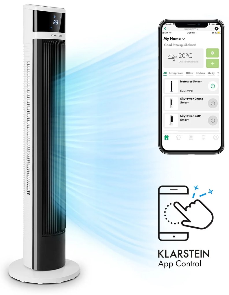 Klarstein Icetower Smart, sloupový ventilátor, 45 W, ovládání přes aplikaci