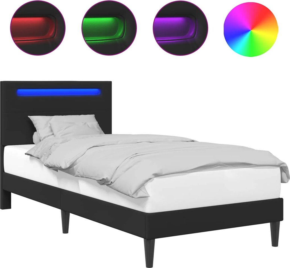 Rám postele s LED pásky s čelo Černá 90 x 190 cm Umělá kůže 3414700