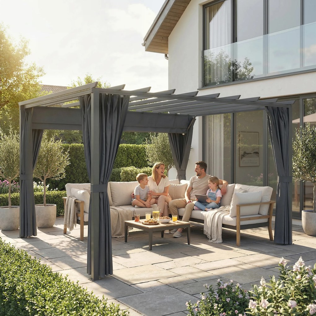 Pergola cca 3,6x3 m Zahradní pavilon Hliníkový kryt terasy s nastavitelnou střechou Tmavě šedá barva