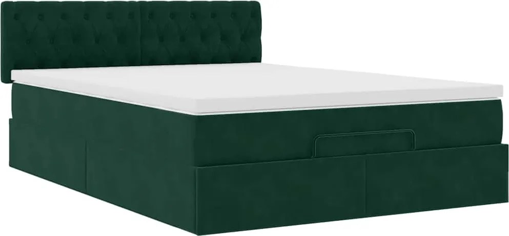 Osmanský rám postele s matrací tmavě zelená 140x190cm samet 3312695