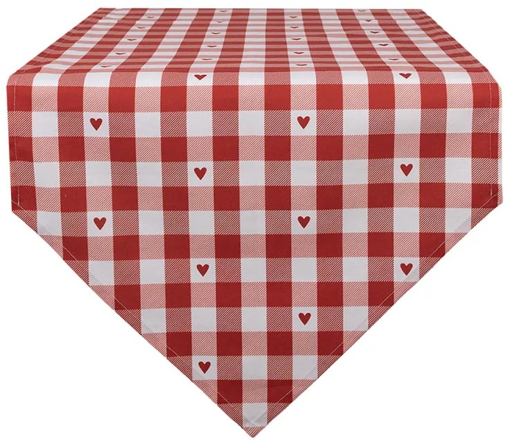 Červeno-bílý bavlněný ubrus / běhoun na stůl se srdíčky Love It – 50x160 cm
