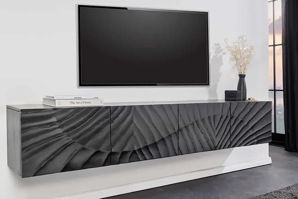 Luxusní závěsná skříňka pod TV z masivu Scorpion Mango černá 200cm