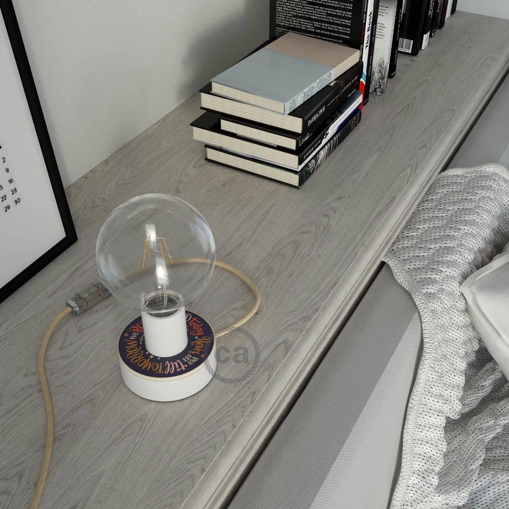 creative cables Svítidlo posaluce mini-ufo s oboustranným dřevěným diskem z kolekce pemberley pond s textilním kabelem, vypínačem a zástrčkou Barva: Austen+Jackson