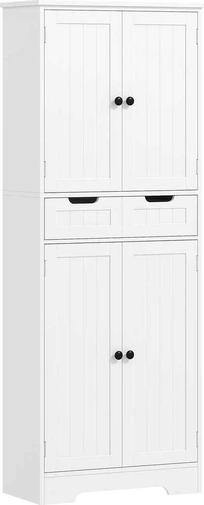 HOMCOM Koupelnová skříňka, úložná skříňka se zásuvkou a 4 dveřmi, moderní design, 60 x 30 x 160 cm, bílé