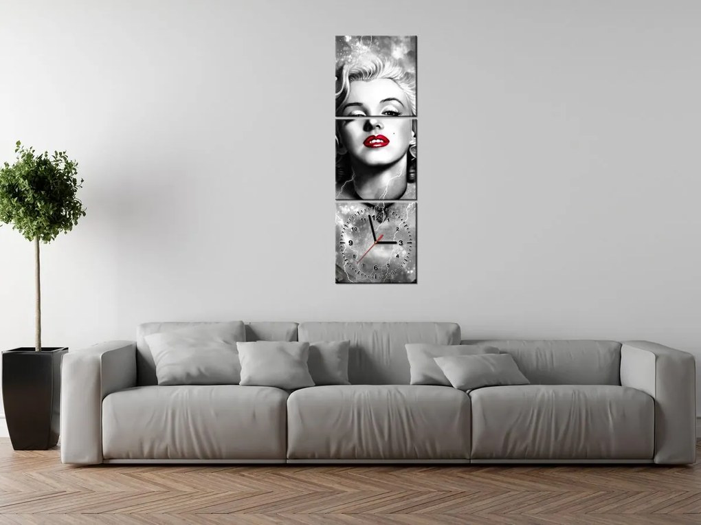 Gario Obraz s hodinami Elektrizující Marilyn Monroe - 3 dílný Rozměry: 30 x 90 cm