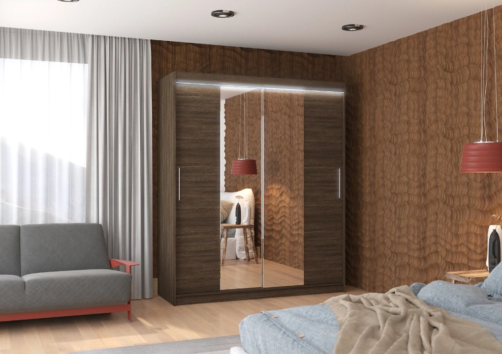 ADRK Furniture Posuvná skříň se zrcadlem a LED osvětlením DALLAS 180 ADRK-SW-DAL-CH-180
