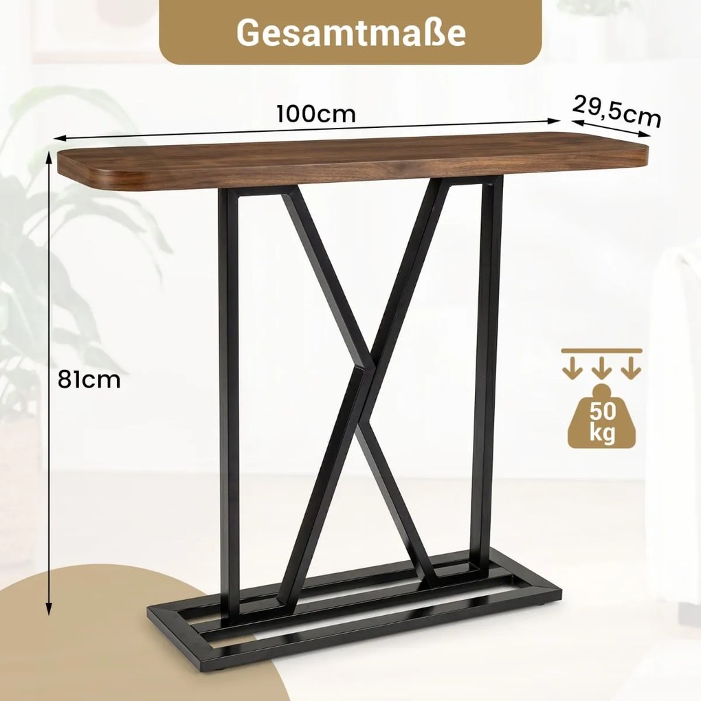 Costway Konzolový stolek 100 cm obdélníkový s geometrickým kovovým rámem