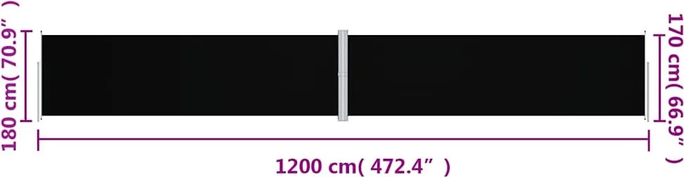Zatahovací boční markýza černá 180 x 1 200 cm 318072
