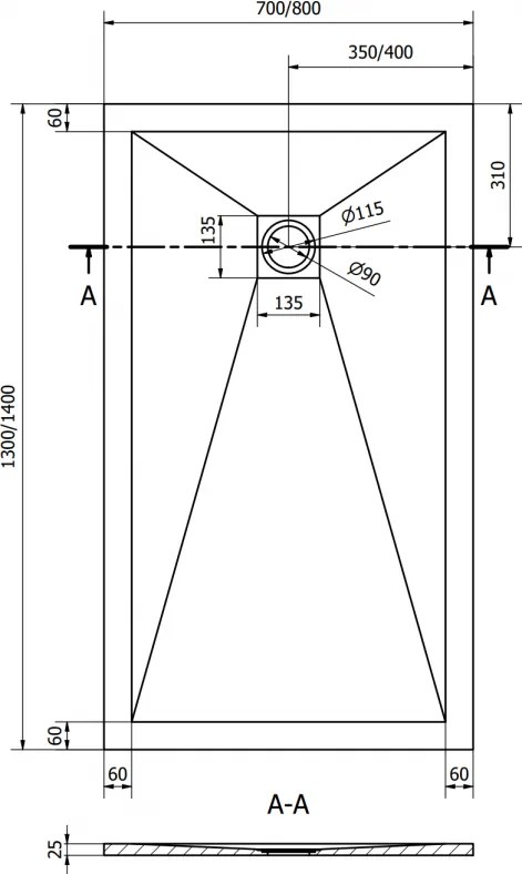 Mexen Stone+, obdélníková vanička z minerálního kompozitu 140 x 70 cm, bílá, černá krytka, 44107014-B
