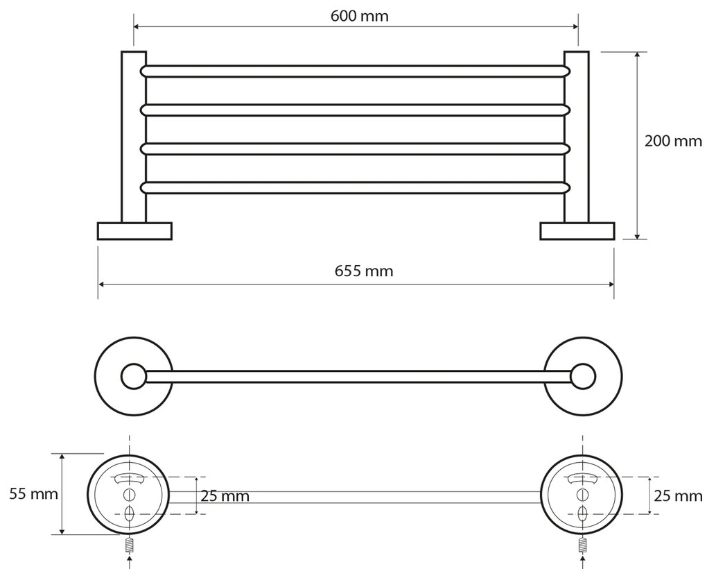 Sapho, X-ROUND E polička na ručníky 650mm, chrom, XR412