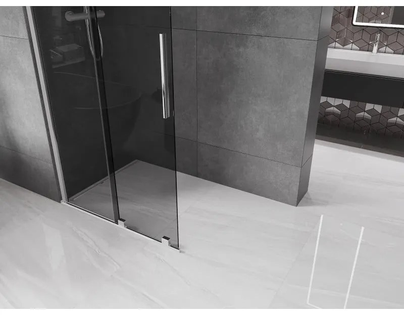 Mexen Velar, sprchová zástěna s posuvnými dveřmi Walk-in 85 x 200 cm, 8mm šedé sklo, chromová, 871-085-000-43-01