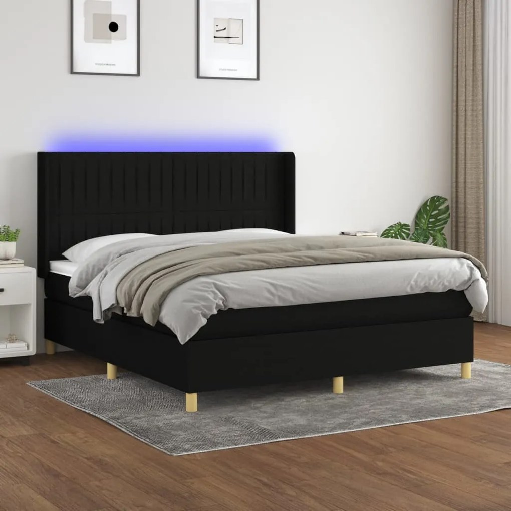 Box spring postel s matrací a LED černá 160x200 cm textil 3139047