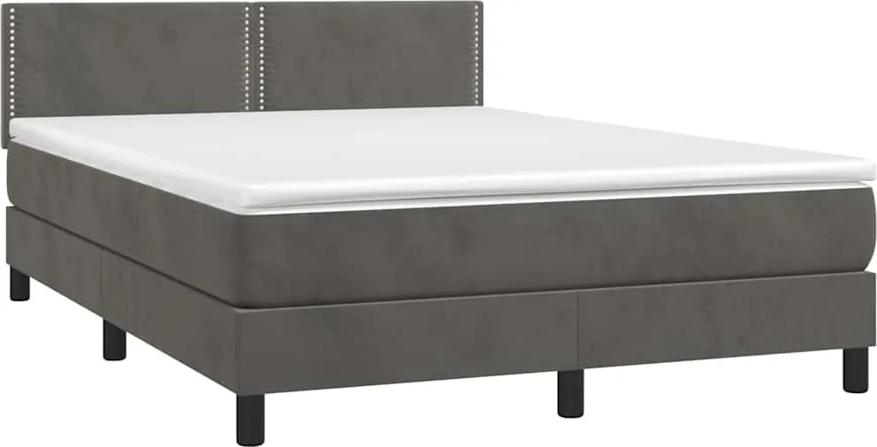 Box spring postel s matrací a LED tmavě šedá 140x200 cm samet 3134346