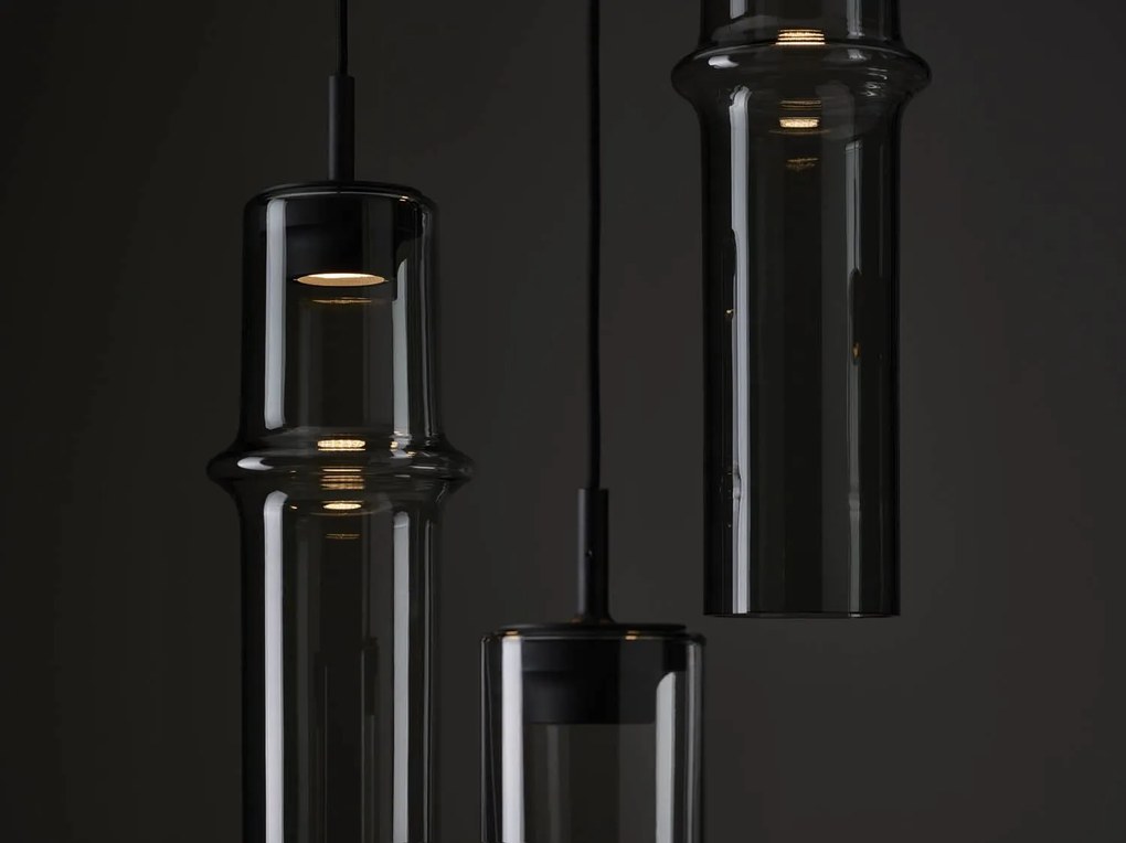 Brokis Designové závěsné svítidlo Bamboo forest up L, PC1330 Stmívání, řízení: stmívatelná verze (TW), Barva skla: Hnědá kouřová - transparentní sklo, Povrchová úprava baldachýnu: kov - černý matovaný komaxit se strukturou