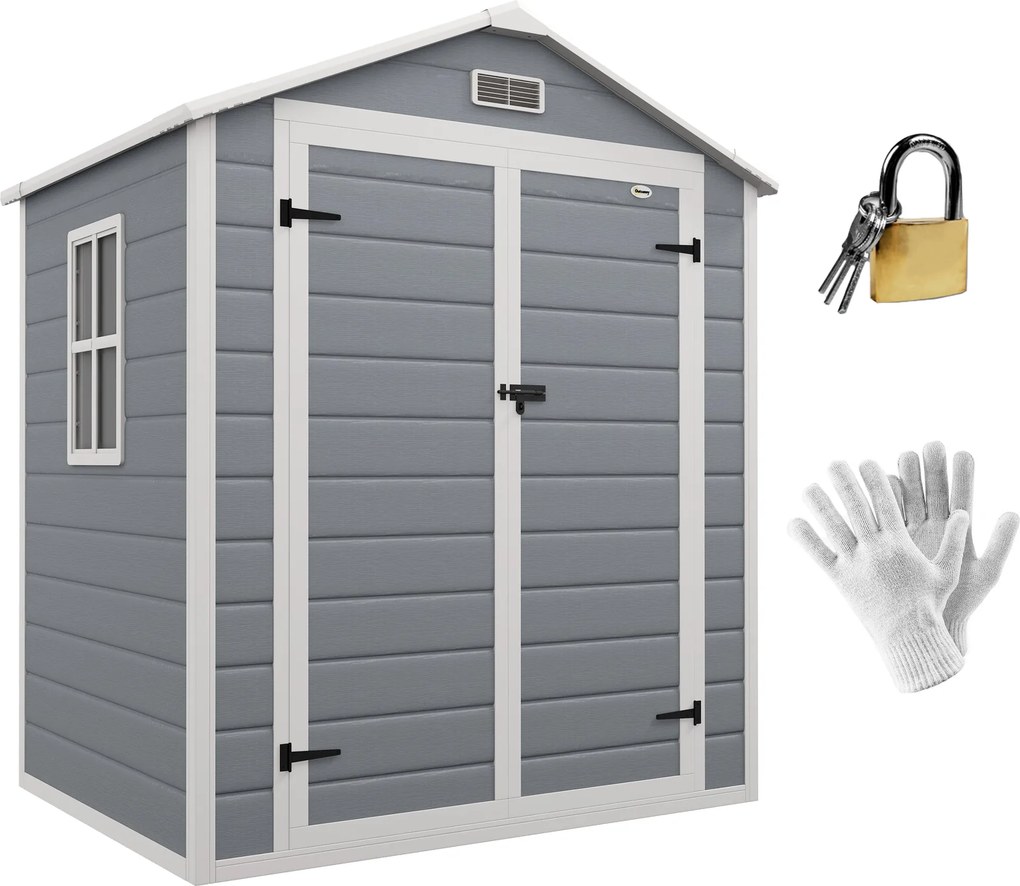 Outsunny Kůlna na Nástroje 2,12 m² 183x134x210 cm Sklad nářadí s Šikmou Střechou Zámkovými Dveřmi Okny Podlahou Odolný Proti Počasí Zahradní Dům Venku