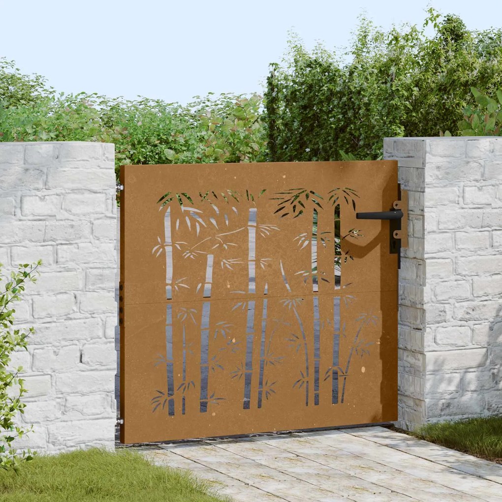 Zahradní branka 85 x 100 cm corten ocel bambusový design 153233