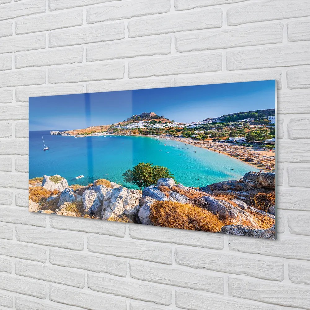 akrylový obraz Řecko pobřeží beach panorama 125x50 cm